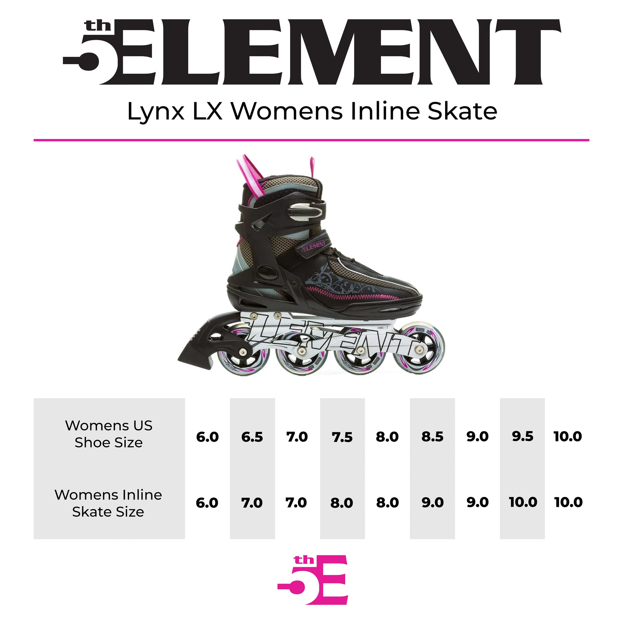 Womens inline skates - 5th Element Lynx LX - Black/Pink – 5th Element Gear